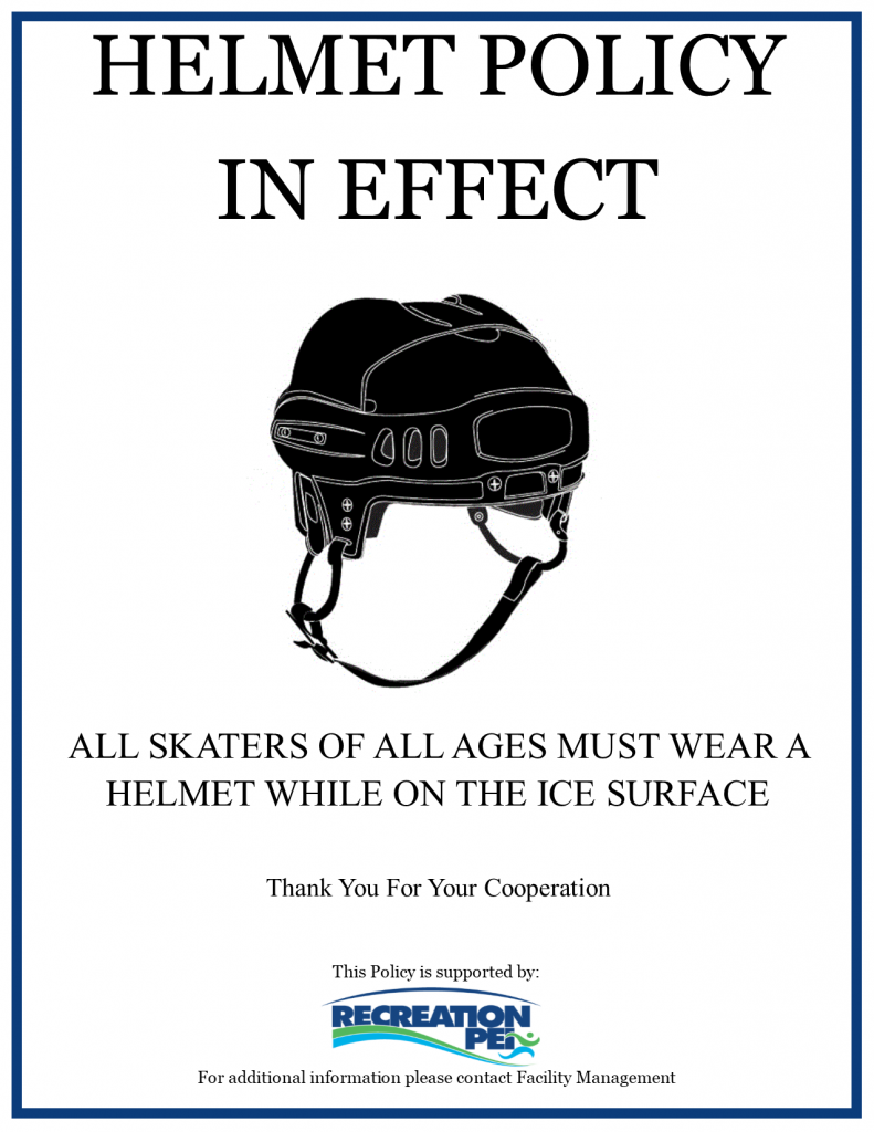 New Helmet Policy at O'Leary Cavendish Farms Arena - Recreation PEI